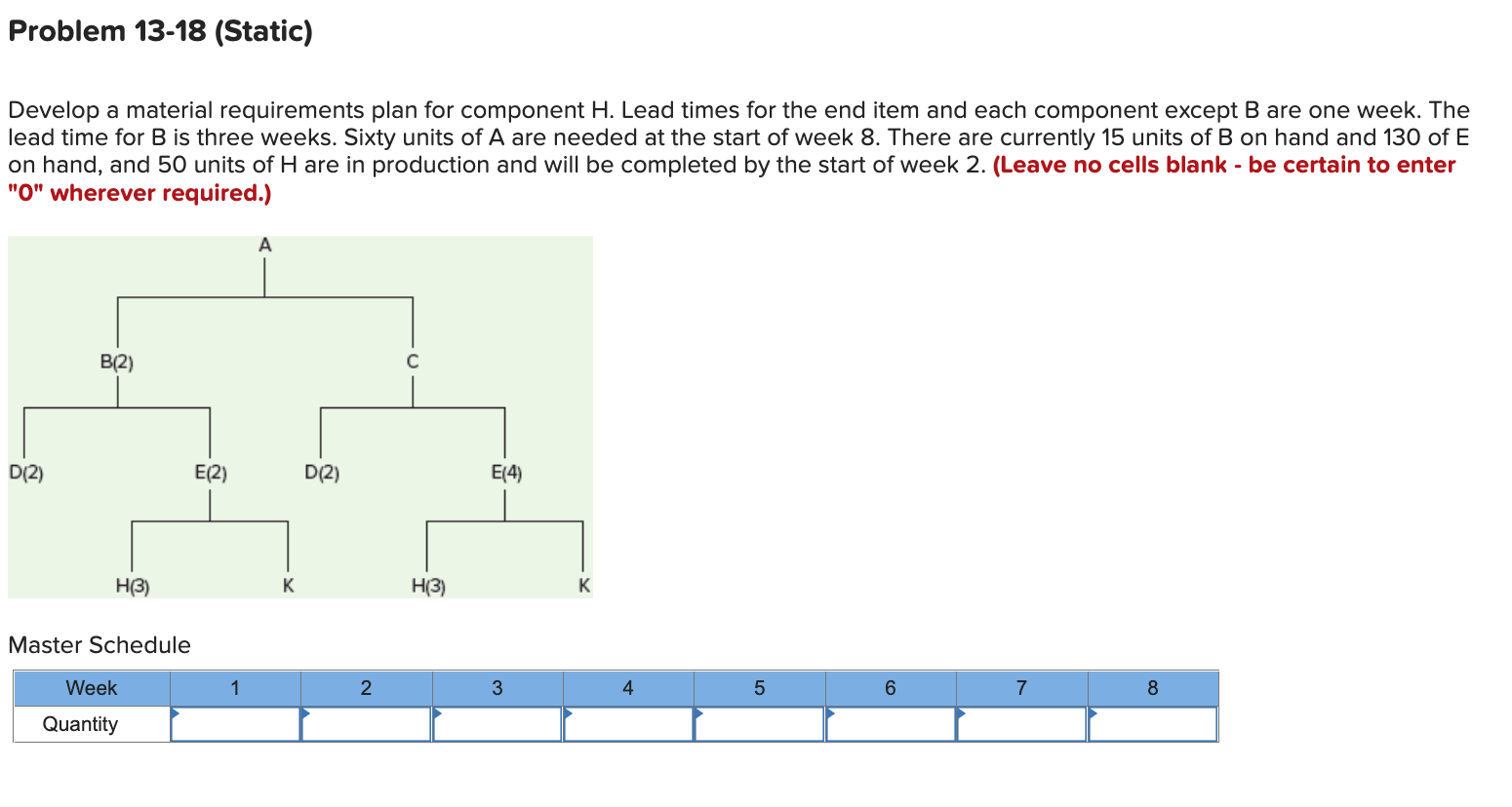 Solved Develop a material requirements plan for component H. | Chegg.com