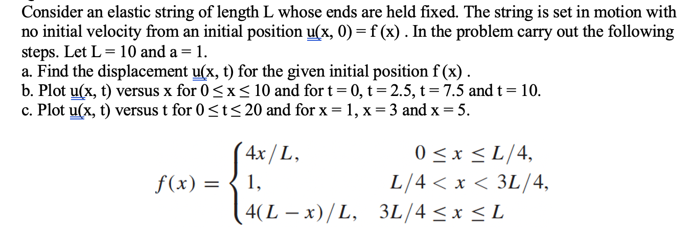 Solved Consider an elastic string of length L whose ends are | Chegg.com