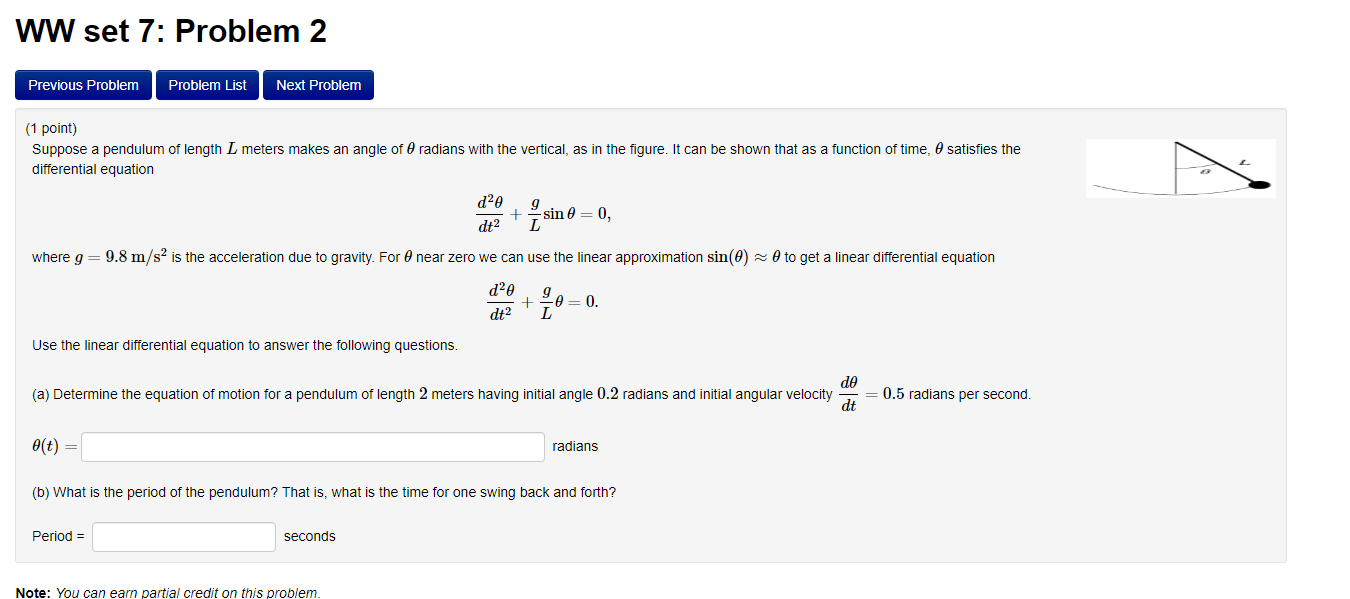 Solved (1 polnt) Suppose a pendulum of length L meters makes | Chegg.com