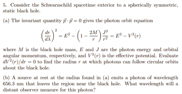 Solved Consider the Schwarzschild spacetime exterior to a | Chegg.com