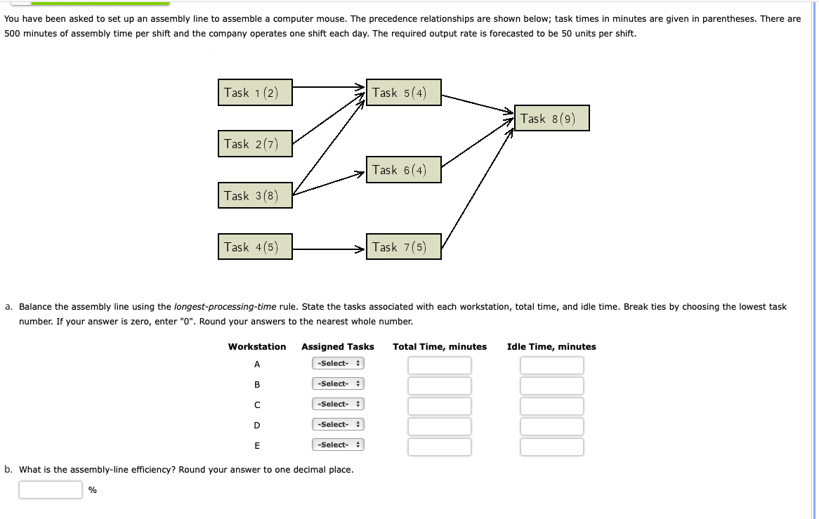 Solved You have been asked to set up an assembly line to | Chegg.com