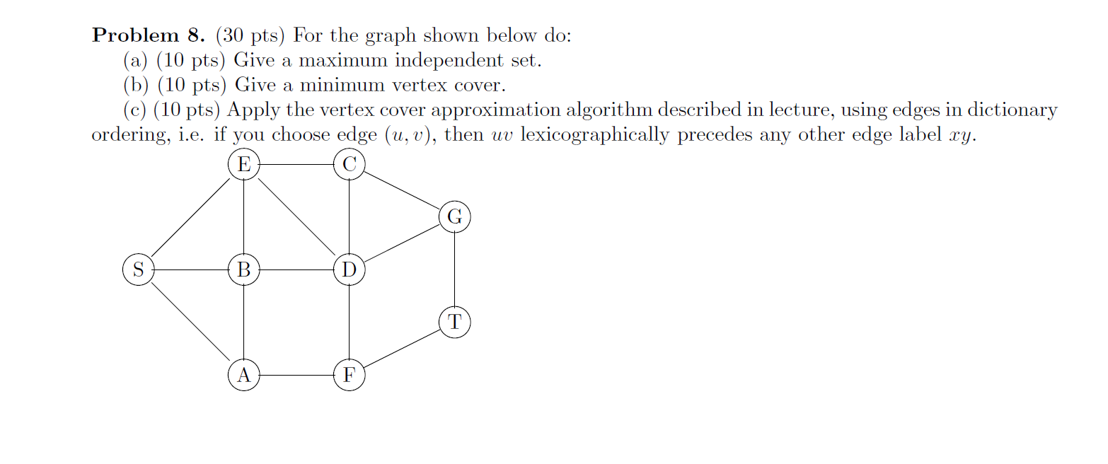 Problem 8. (30 pts) For the graph shown below do: (a) | Chegg.com