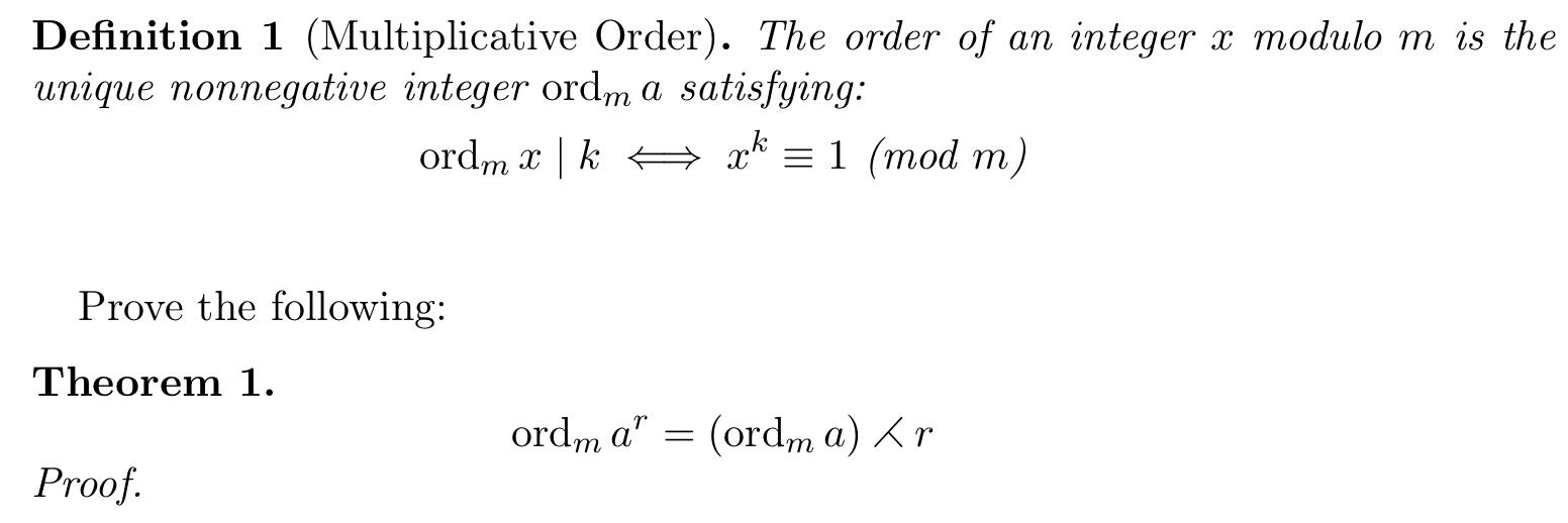Solved Definition 1 (Multiplicative Order). The order of an | Chegg.com