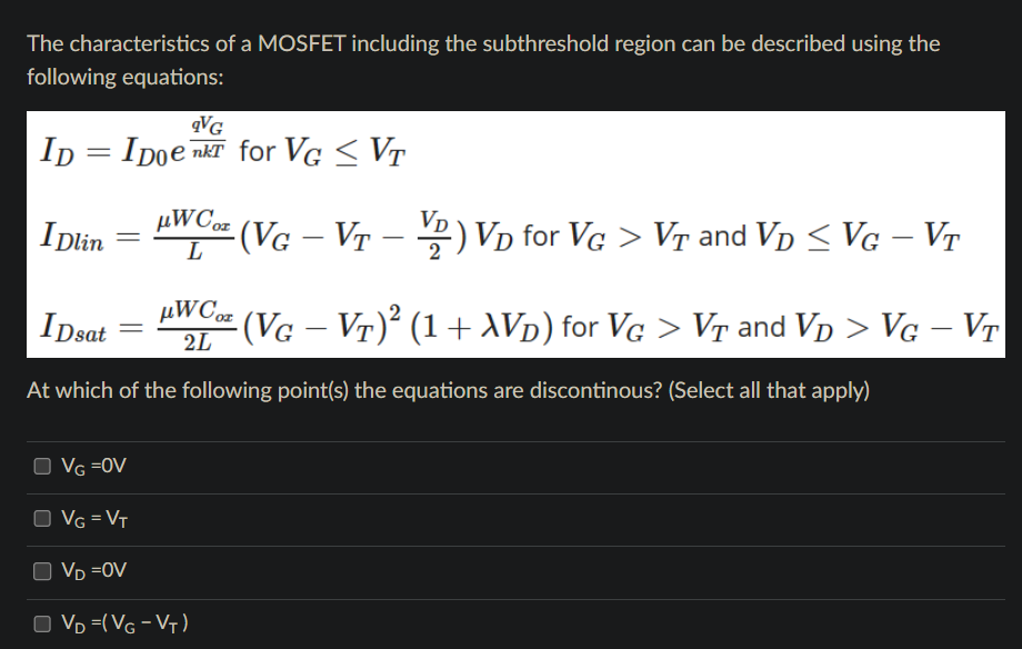 Solved The characteristics of a MOSFET including the | Chegg.com
