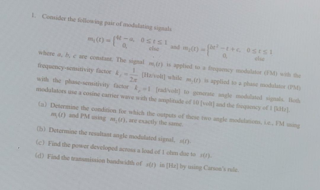 1. Consider the following pair of modulating signals | Chegg.com