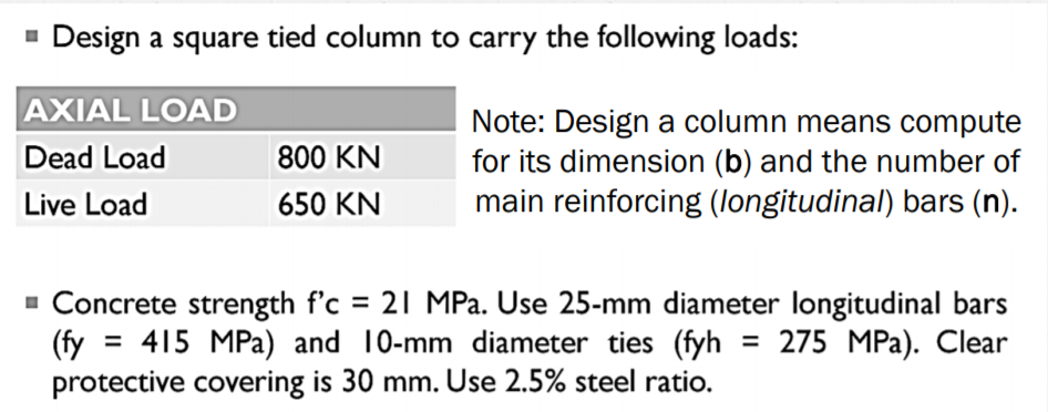 Solved Design a square tied column to carry the following | Chegg.com
