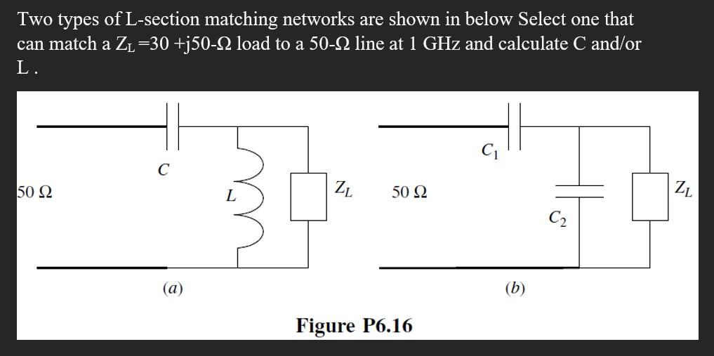 Solved Two types of L-section matching networks are shown in | Chegg.com