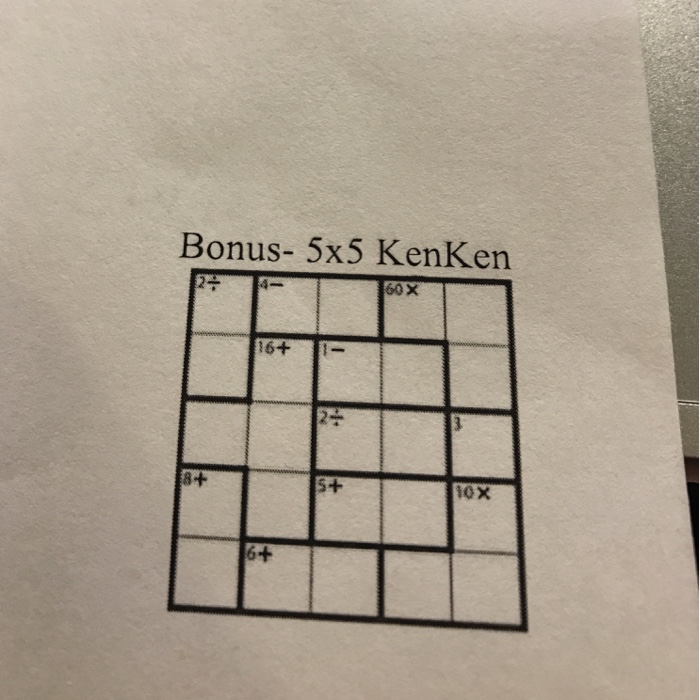Solved Bonus- 5x5 KenKen 60 6+ 1- | Chegg.com