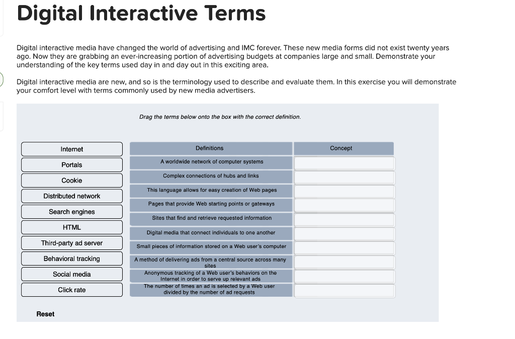 Solved Digital Interactive Terms Digital interactive media | Chegg.com