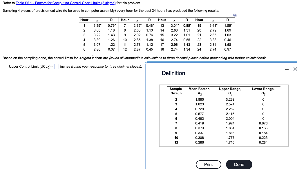 Solved Refer to Table S6.1 - Factors for Computing Control | Chegg.com