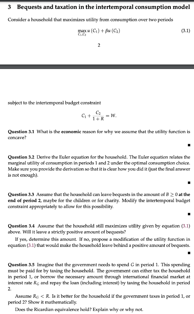 3 Bequests and taxation in the intertemporal | Chegg.com