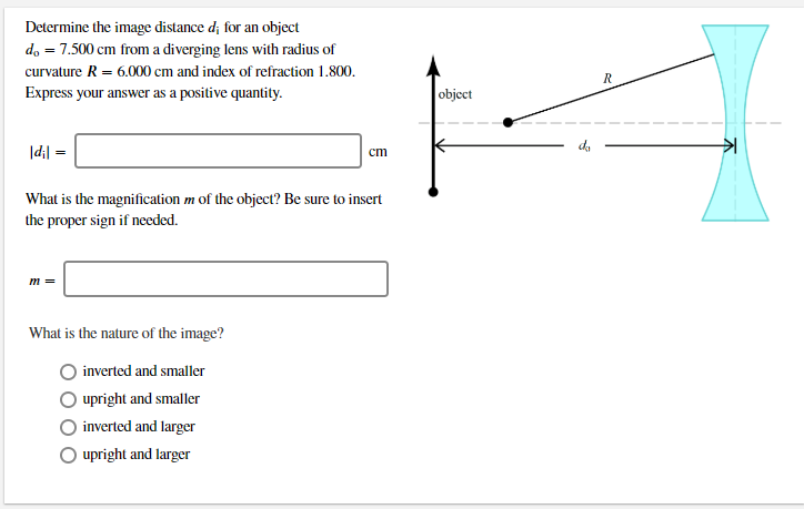 Solved Determine the image distance d; for an object do = | Chegg.com