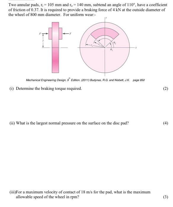 Solved Two annular pads, r 105 mm and r 140 mm, subtend an | Chegg.com