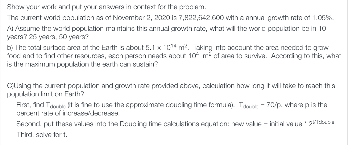 Solved Show your work and put your answers in context for | Chegg.com