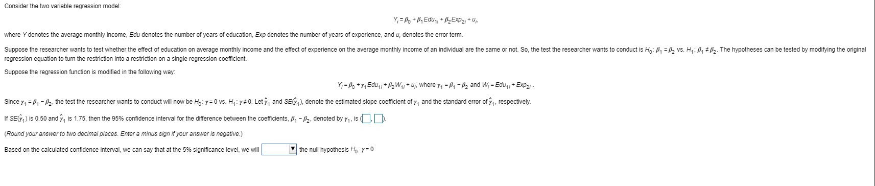 Solved Consider the two variable regression model: Y;= Bo+B, | Chegg.com