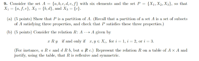 Solved 9. Consider the set A={a,b,c,d,e,f} with six elements | Chegg.com