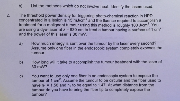Solved The threshold power density for triggering | Chegg.com