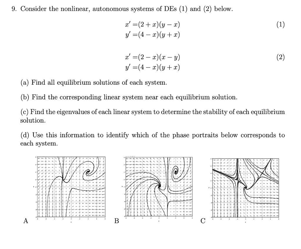 Solved 9. Consider the nonlinear, autonomous systems of DEs | Chegg.com