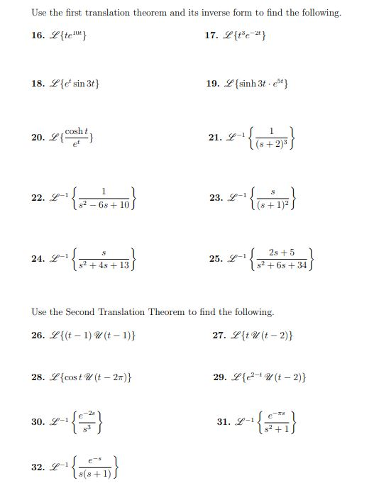 Solved Use the first translation theorem and its inverse | Chegg.com