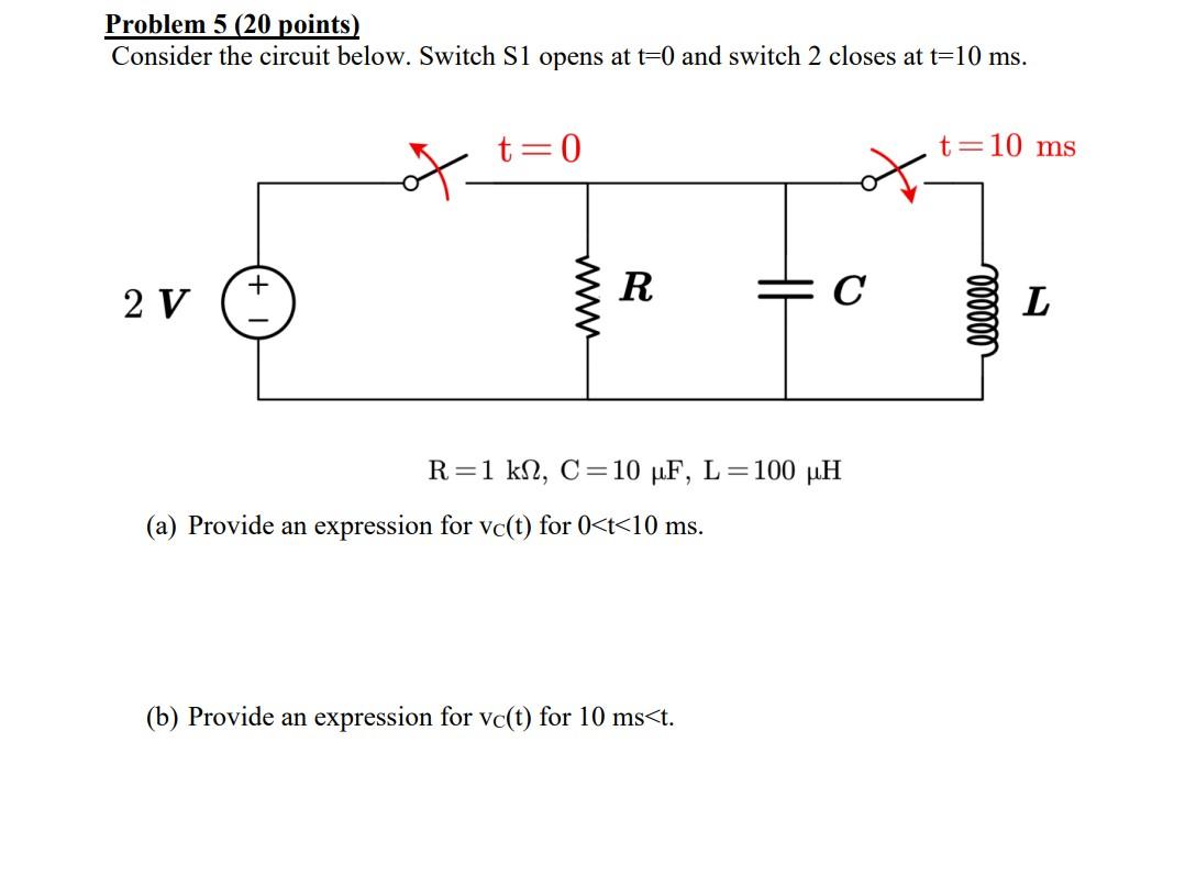 Solved Problem 5 (20 points) Consider the circuit below. | Chegg.com