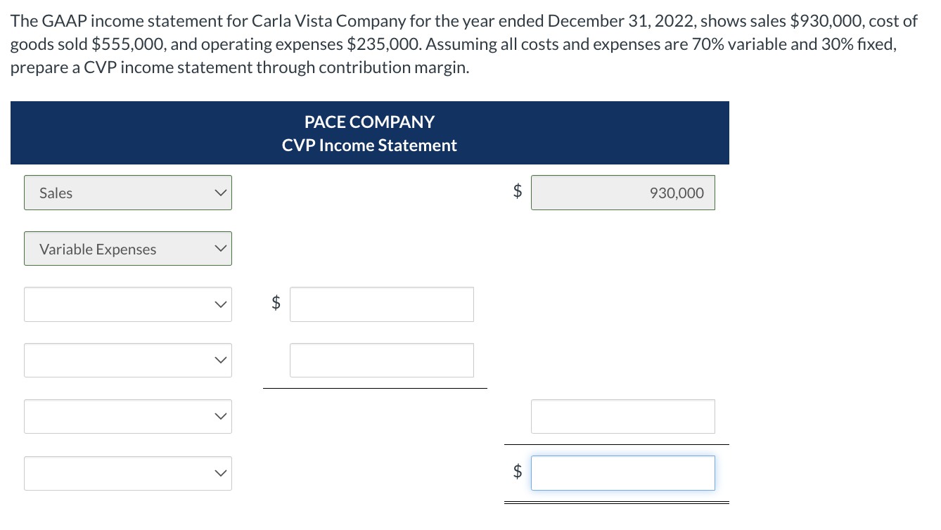 Solved The GAAP income statement for Carla Vista Company for | Chegg.com
