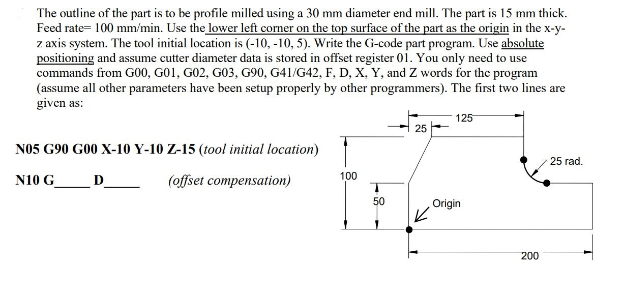 Solved The outline of the part is to be profile milled using | Chegg.com