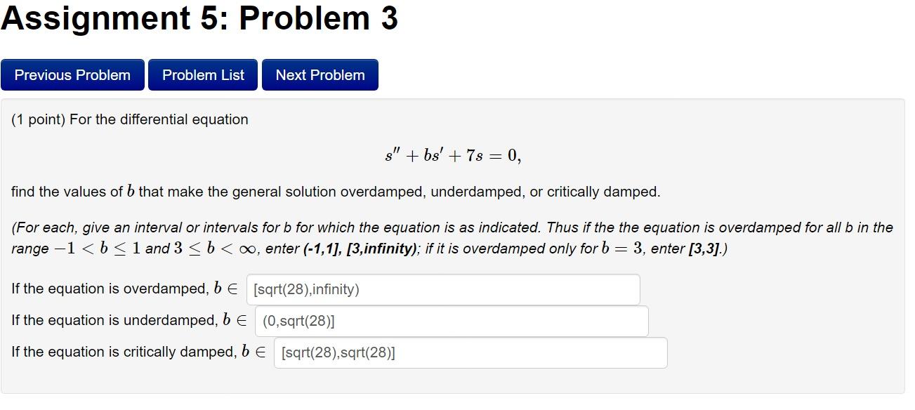 Solved Assignment 5 Problem 3 Previous Problem Problem List 7774