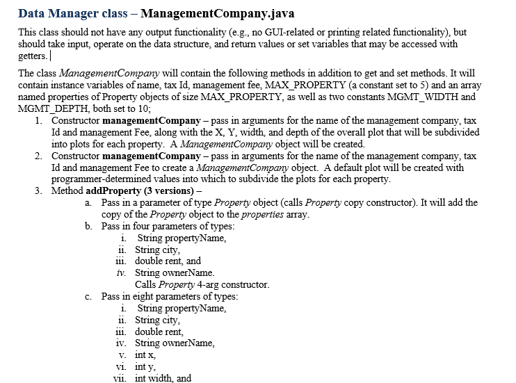 Data Manager class - ManagementCompany.java This | Chegg.com