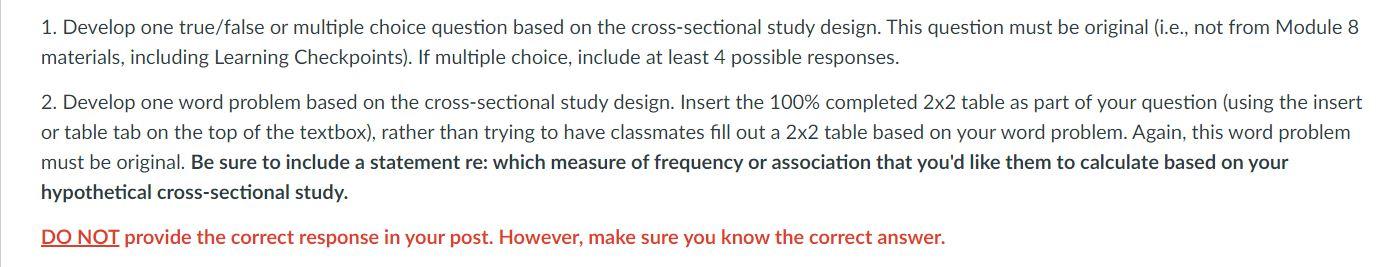 Solved 1. Develop one true/false or multiple choice question | Chegg.com