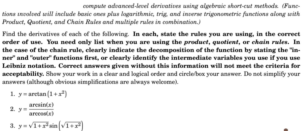 Solved compute advanced-level derivatives using algebraic | Chegg.com