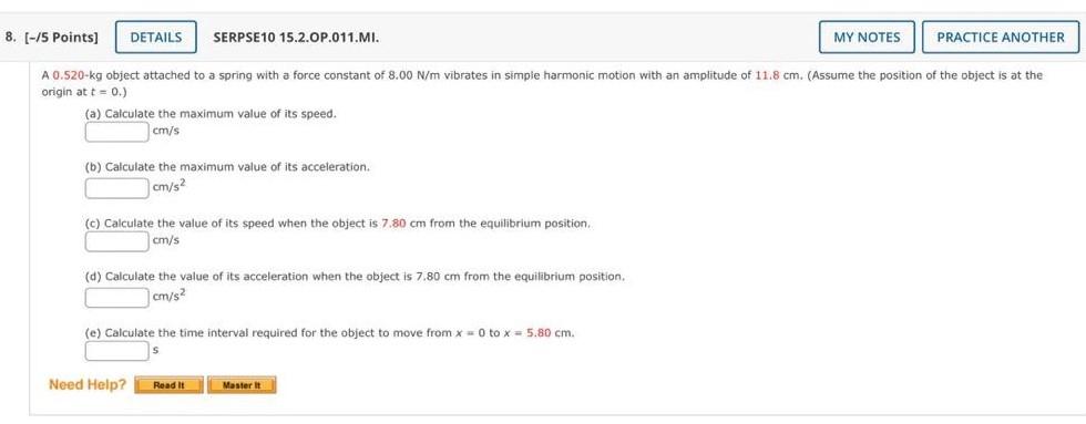 Solved 8. (-/5 Points] DETAILS SERPSE10 15.2.OP.011.MI. MY | Chegg.com