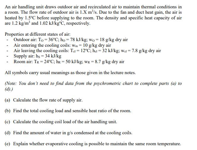 Solved An air handling unit draws outdoor air and | Chegg.com