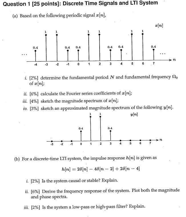 Solved Question 1 [ 25 points]: Discrete Time Signals and | Chegg.com