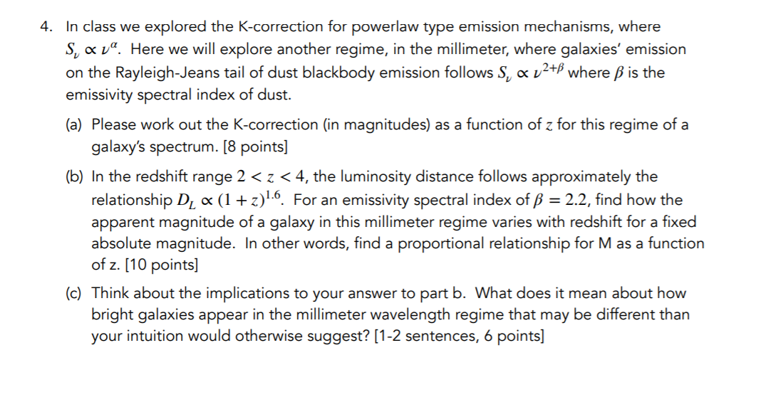 4. In class we explored the K-correction for powerlaw | Chegg.com
