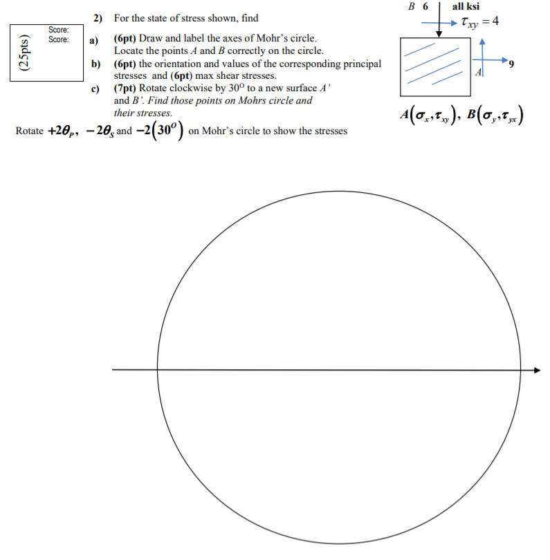 Solved B6 all ksi Try = 4 (25pts) 2) For the state of stress | Chegg.com