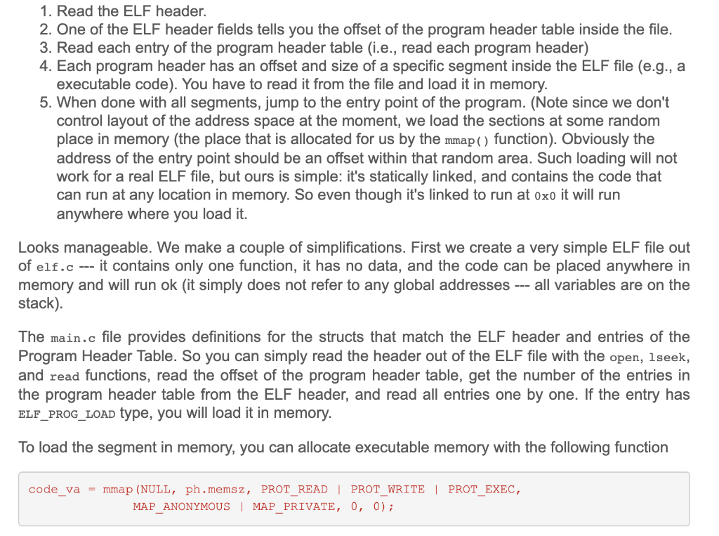 load an ELF file(extend main.c) look over main.c, and | Chegg.com