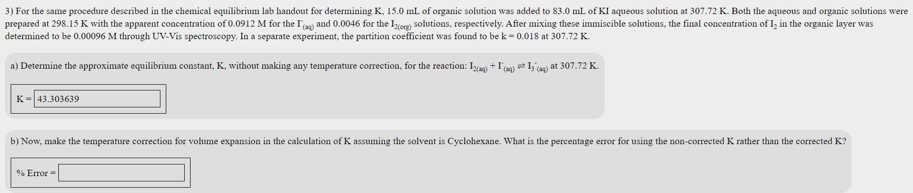 Solved 3) For the same procedure described in the chemical | Chegg.com