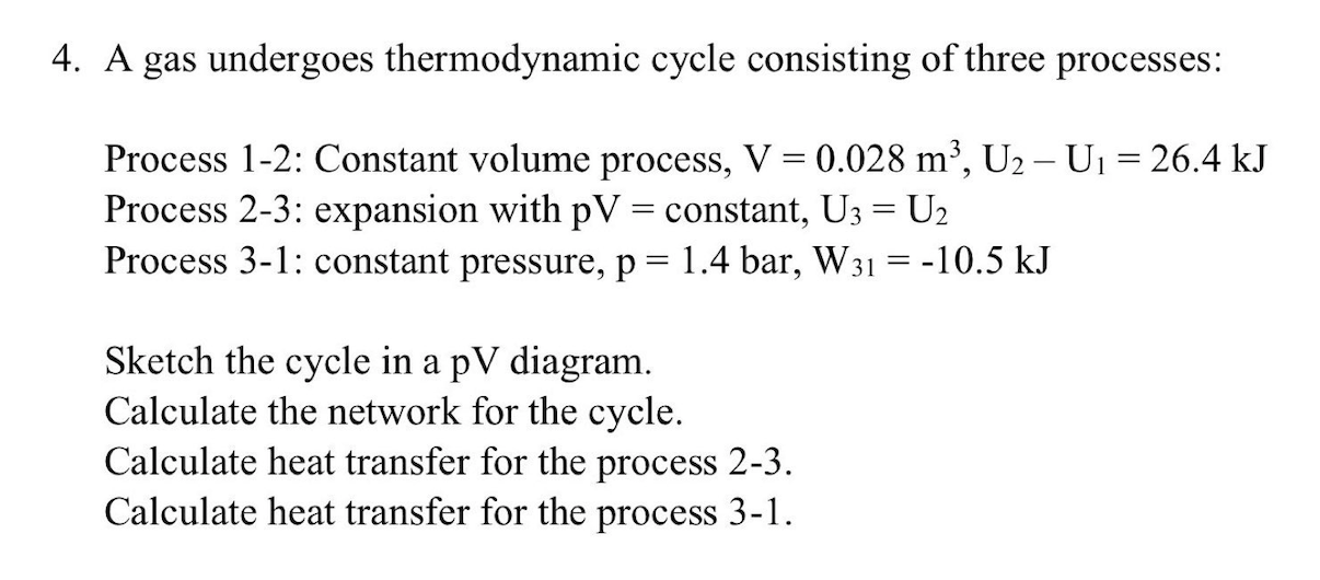 Solved 4. A gas undergoes thermodynamic cycle consisting of | Chegg.com