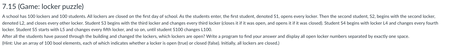 Solved 7.15 (Game: locker puzzle) locker. Student S5 starts | Chegg.com