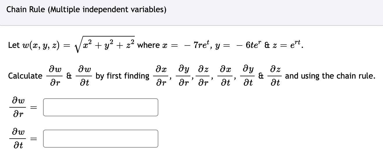 Solved Chain Rule (Multiple independent variables) Given | Chegg.com