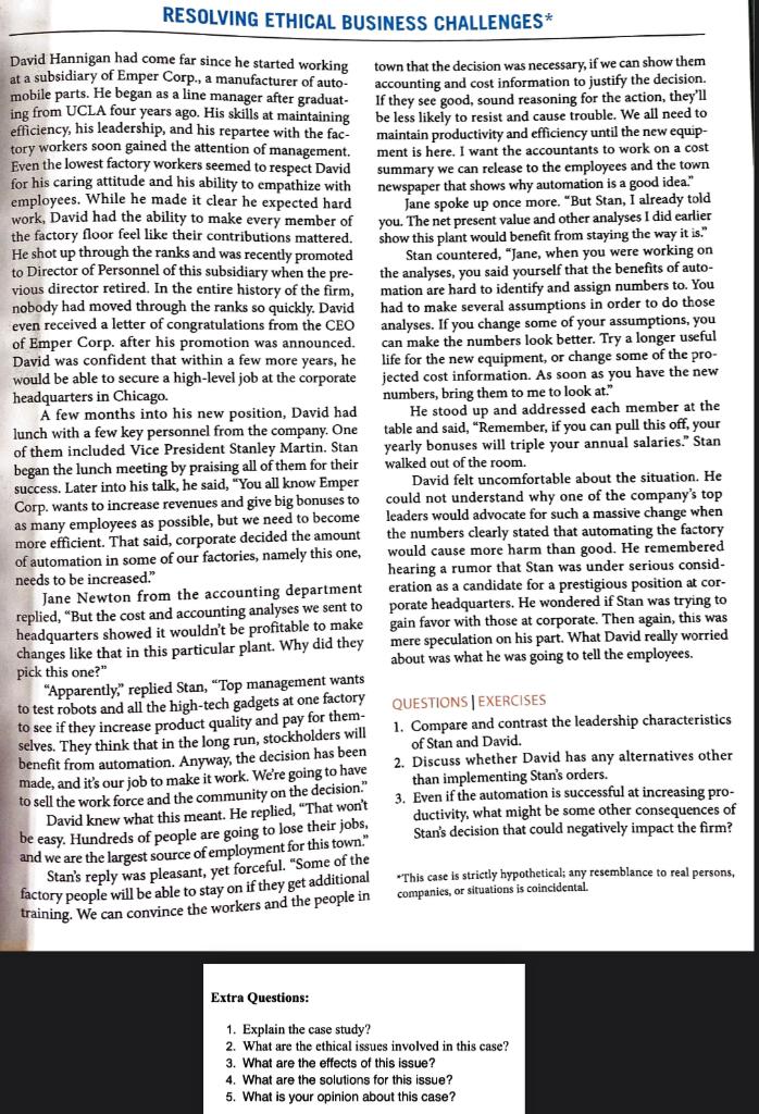 Solved RESOLVING ETHICAL BUSINESS CHALLENGES* David Hannigan | Chegg.com