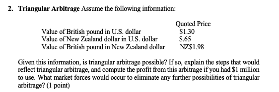 Solved 2. Triangular Arbitrage Assume the following | Chegg.com