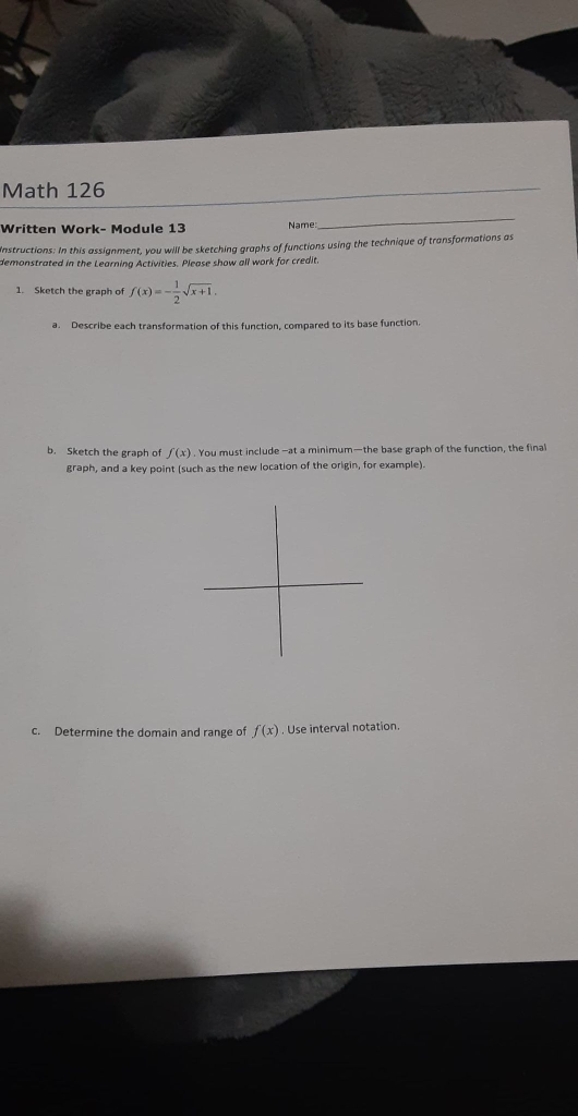 Solved Math 126 Written Work-Module 13 Name: Wnstructions: | Chegg.com