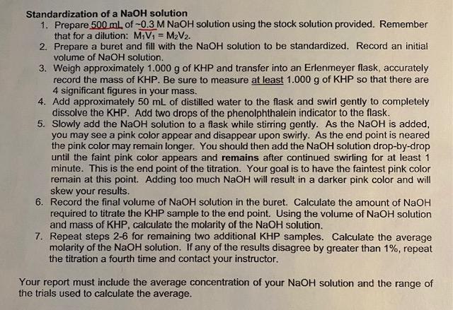 Solved Standardization of a NaOH solution 1. Prepare 500 mL | Chegg.com