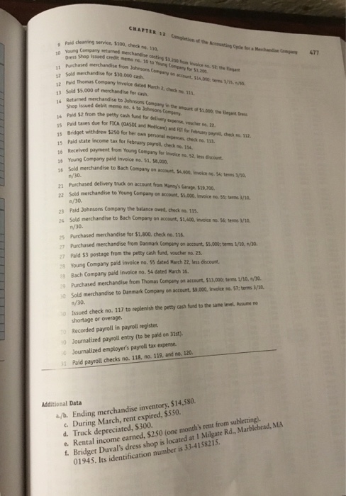 Mini Practice Set Reviewing the Accounting Cycle for | Chegg.com