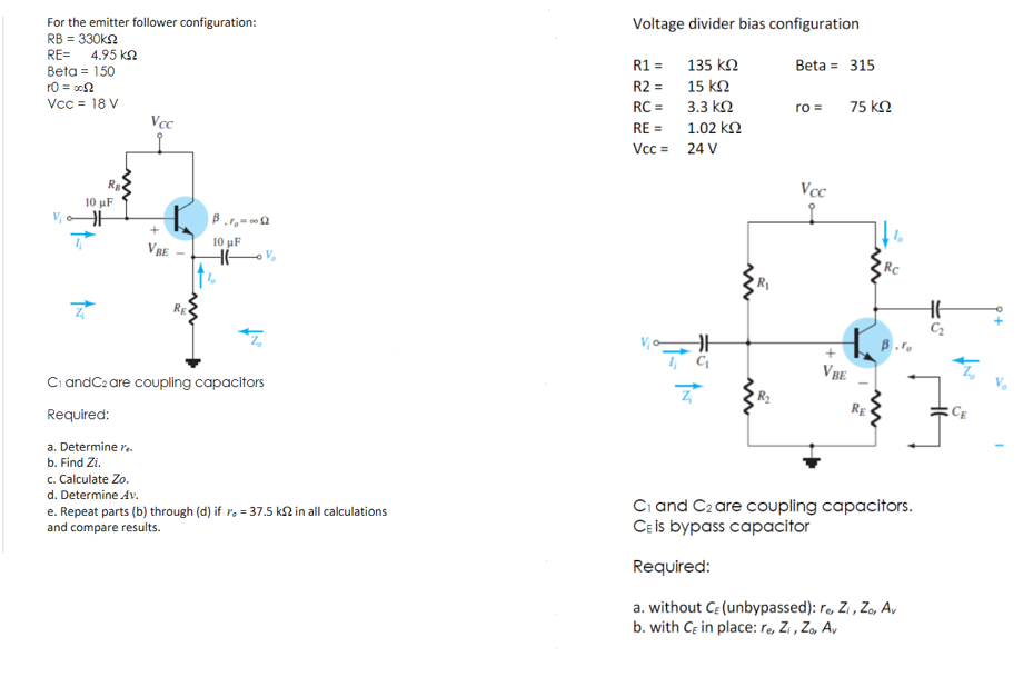 Solved 1. For the emitter follower configuration:RB =330kΩ | Chegg.com