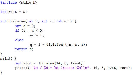 Solved #include int rest = 0; int division(int t, | Chegg.com