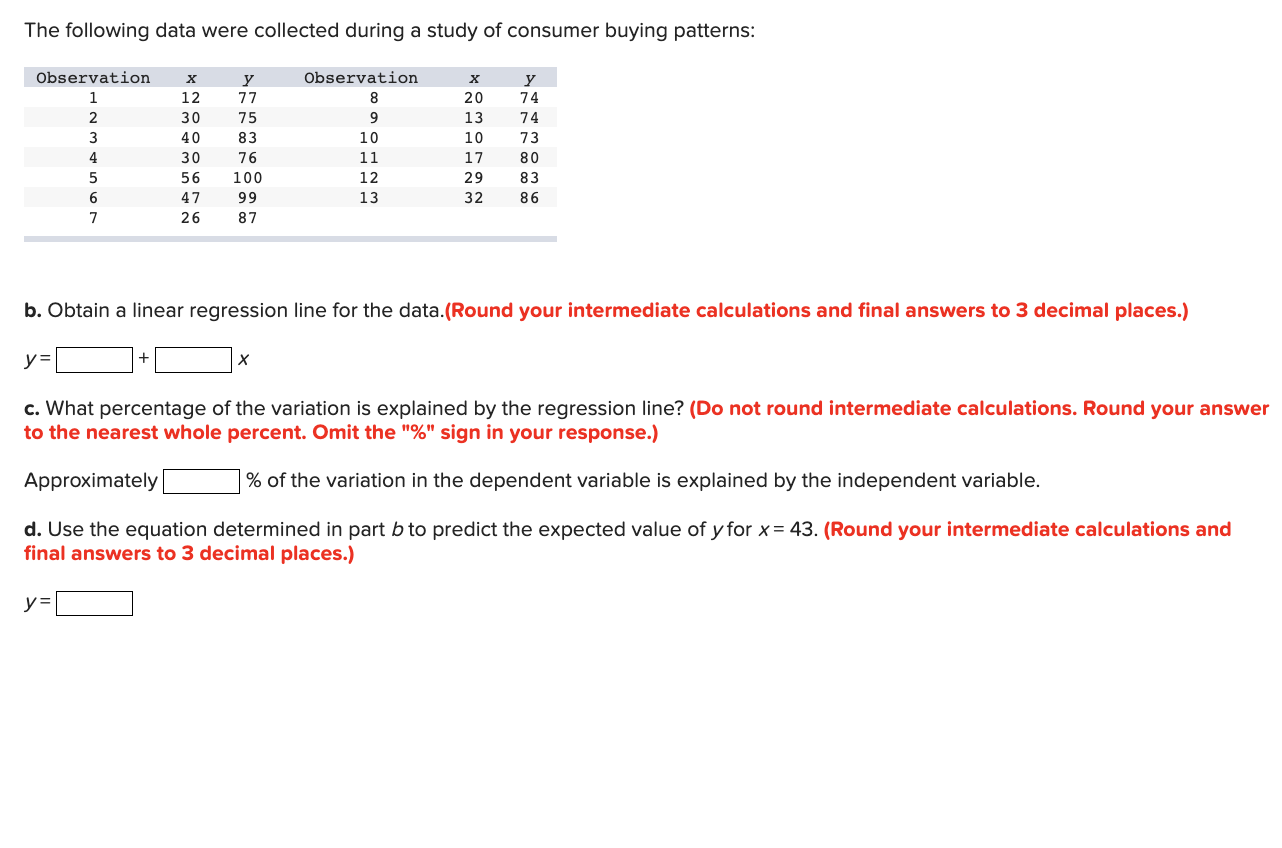 Solved The following data were collected during a study of | Chegg.com