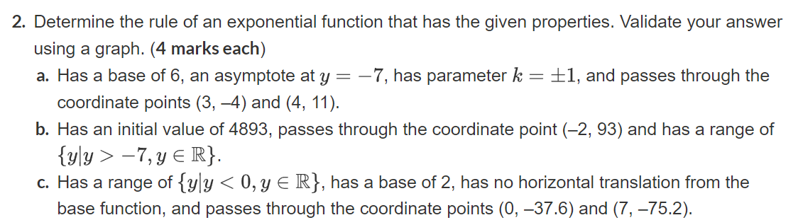 Solved 2. Determine the rule of an exponential function that | Chegg.com