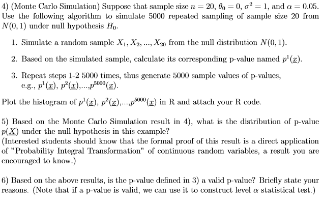 Solved 4 Monte Carlo Simulation Suppose That Sample Size